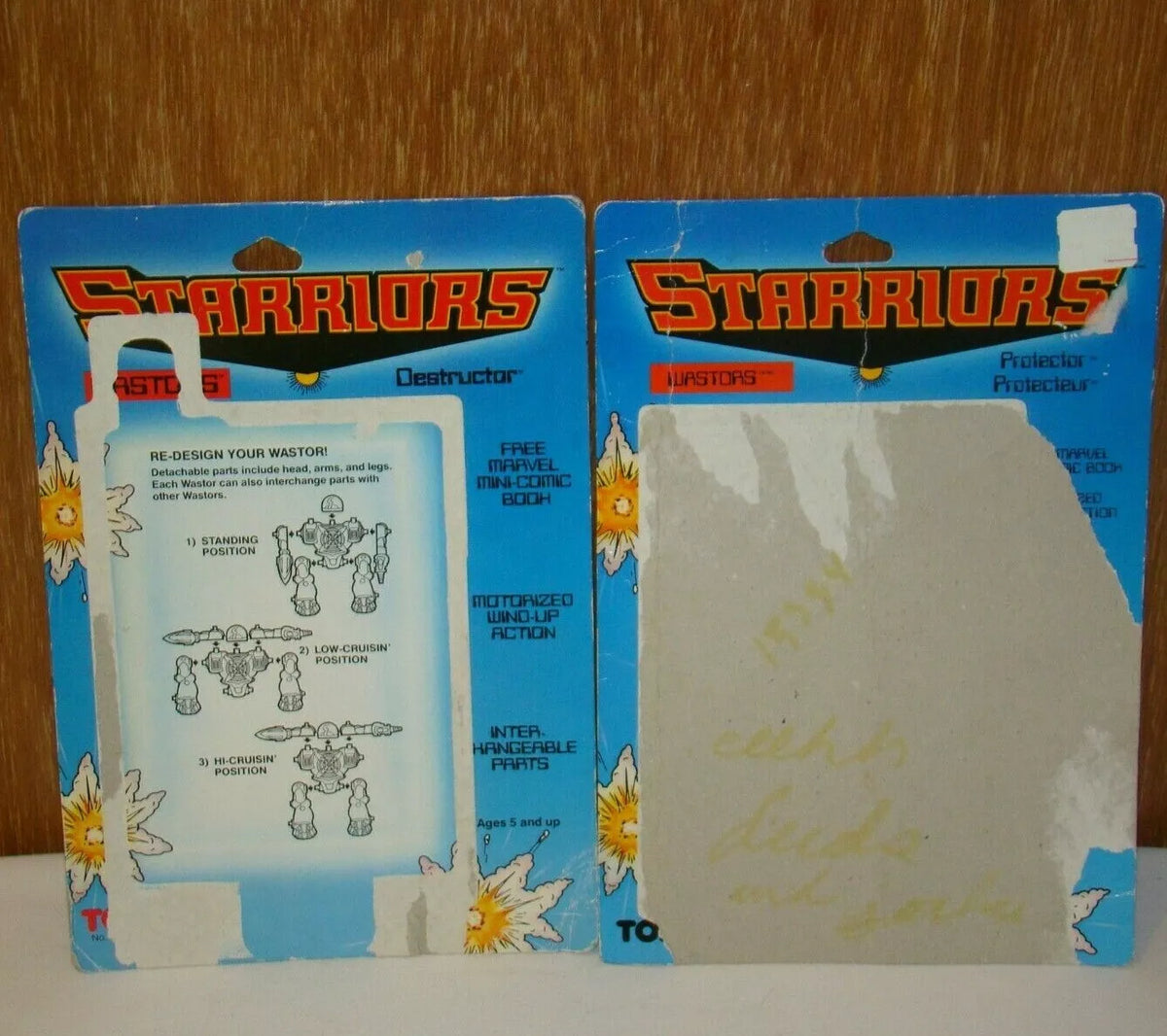 Starriors Tomy Wastors Destructor & Protector 1984 Back Card Packaging ...